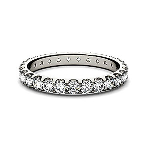 Charles & Colvard Forever One 2.2mm Round Cut Moissanite Eternity Band for Women | 1 cttw DEW | Lab Grown | Solid 14K White Gold with Rhodium | Size 6