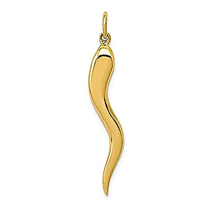 IceCarats 14K Yellow Gold Large Cornicello Italian Horn Necklace Lucky Protection Amulet Pendant Chilli Pepper Charm 41mm x 5mm Only