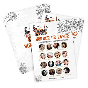 Tuyashua Halloween Horror or Labor Game, Halloween Game for Baby Shower, Baby Shower Decorations, Fall Gender Reveal Party Supplies, 30 Game Cards and 1 Answer Key - WY03