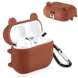 Jowhep Case for AirPod Pro 2019/Pro 2 Gen 2022 Cartoo Cute Silicone Cover Fashion Funny Animal Soft Protective Keychain Skin for Air Pods Pro Girls Boys Kawaii Shell Cases for AirPods Pro Brown Bear