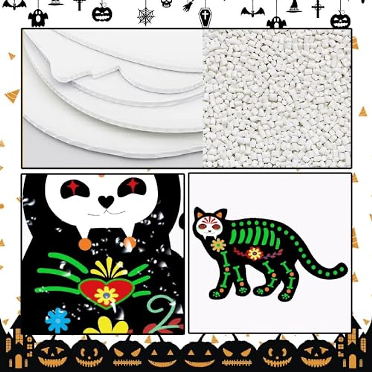 Halloween Decorations Outdoor Yard Signs, 5 Pcs Glow in the Dark Skeleton Cat, Halloween Yard Signs with Stakes for Lawn Garden Front Yard Decorations - Halloween Decor Outside