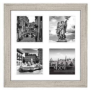 Americanflat 10x10 Collage Picture Frame in Driftwood - Displays Four 4x4 Frame Openings - Engineered Wood Square Picture Frame with Shatter Resistant Glass, and Includes Hanging Hardware for Wall
