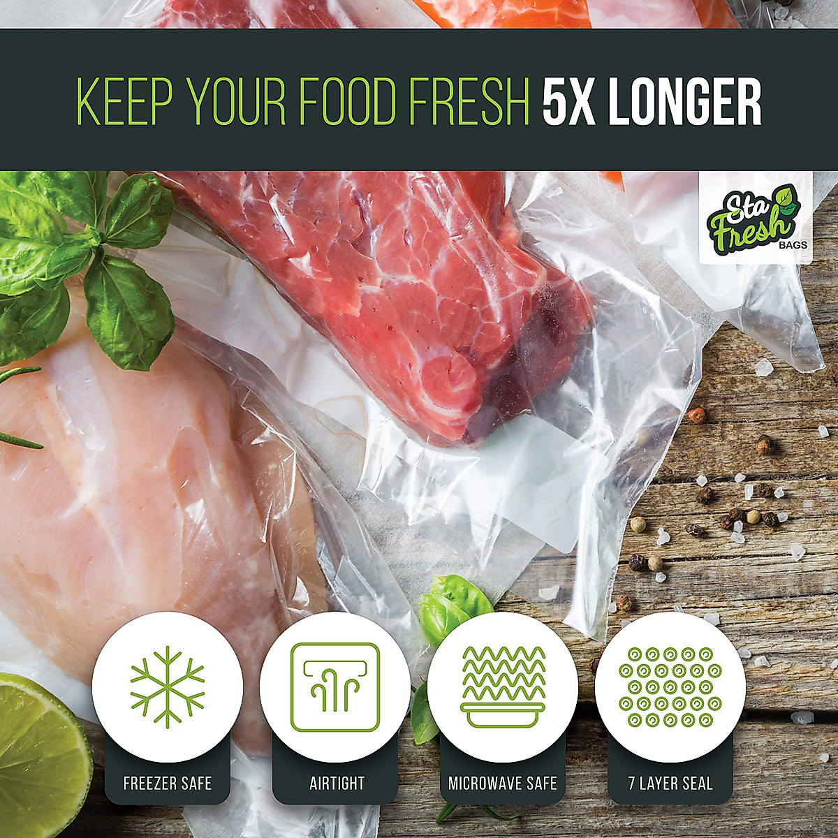 Sta Fresh Vacuum Sealer Bags, 15 inch x 18 inch Vacuum Seal Bags, 3.5mil Thick Vacuum Storage Bag, Large Food Size Bags for; Freezer, Sous Vide, Packing or Bulk Storing, SF1518C, USA Made, 500 Count