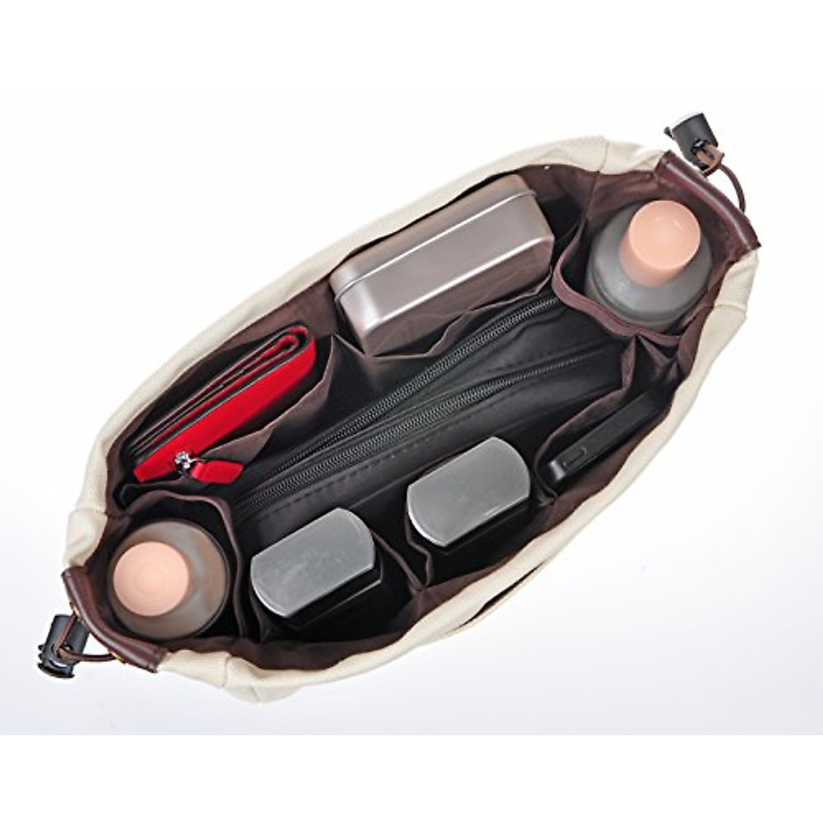 Vercord Canvas Handbag Organizers, Sturdy Purse Insert Organizer Bag in Bag, 10 Pockets Beige Small