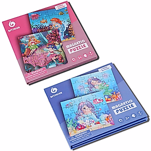 2 Set BST SHIER Magnetic Puzzles for Kids Ages 3 4 5 6, TWO-20 Piece Mermaid Animal Wooden Jigsaw Puzzles Book for Toddlers, Preschool Educational Toys for 3 4 5 6 Year olds Boys and Girls…