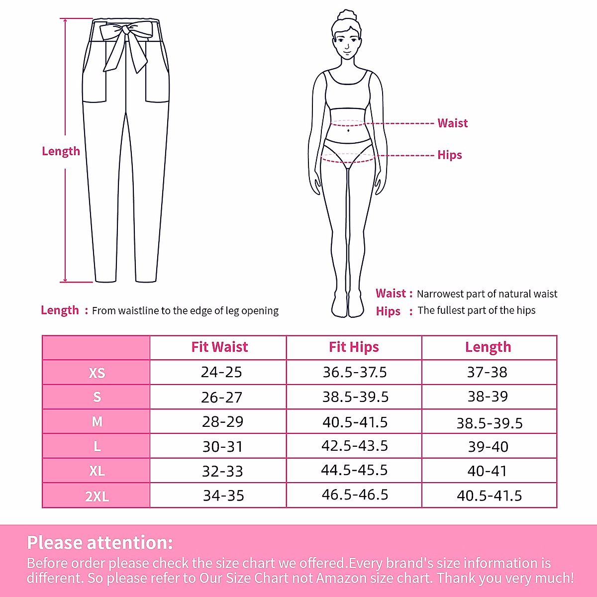 Freeprance Women's Pants Casual Trouser Paper Bag Pants Elastic Waist Slim Pockets XBK M Black