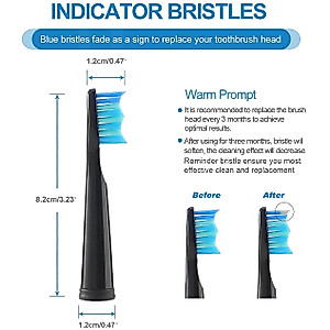 5pc Toothbrush Heads Compatible with Fairywill D7/D8/FW507/508, 551/917/959/D1/D3 (Black)