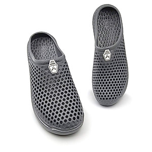 Amoji Garden Clogs Garden Shoes Shower Slippers Sandals Yard Gardening Beach Water Plastic Rubber Comfortable House Indoor Summer Adult Female Male AM161 Grey Size 12 Women/10 Men