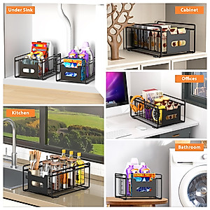 Under Sink Organizers and Storage - Under Cabinet Organizer for Bathroom, Kitchen, Living Room, 1 Tier Metal Shelf Basket Holds up to 50lbs for Bathroom,Black