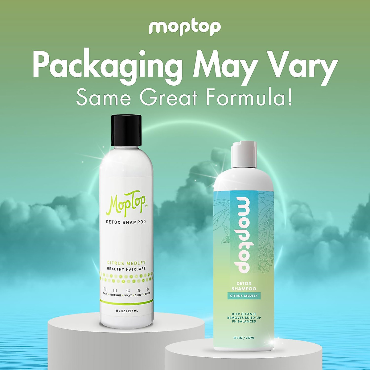 MopTop Detox Shampoo – Scalp Clarifying Shampoo for Build Up, Hard Water, Dirt & Oil, Sulfate & Paraben Free Hair Care for All Hair Types – Thin, Straight, Wavy, Curly & Coily (Citrus Medley, 8oz)