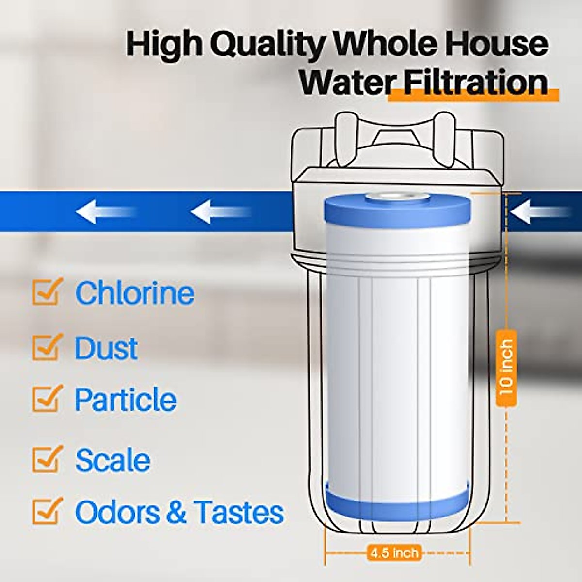 PUREPLUS 10"×4.5" Whole House Sediment and Activated Carbon Block (CTO) Water Filter, Replacement for GE FXHTC, GXWH40L, GXWH35F, GNWH38S, Culligan RFC-BBSA, WRC25HD, PP10BB-CC, Pentek RFC-BB, 1Pack