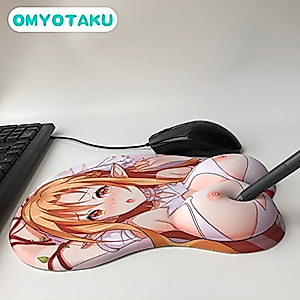 Yuuki Asuna Anime 3D Chest Mouse pad, Oppai Mousepads with Silicon Gel Wrist Rest Support, Mouse Playmat for PC Laptop (White)