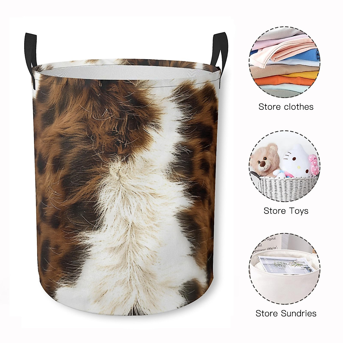Laundry Basket Brown Cow Print Collapsible Laundry Hamper with Handles Clothes Storage Bin for Household Bedroom Bathroom College Dorms