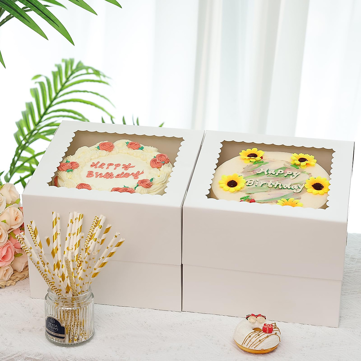 Moretoes 10pcs Cake Boxes 10x10x8 Inches White Bakery Boxes with Window Tall Cake Containers Dessert Cardboard Boxes Cake Carrier for Bundt Cupcakes Pies Donuts