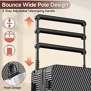 SOMODE Lightweight Carry On Luggage 20inch Wide Handle Suitcase,Travel Luggage (03-2-BLACK)