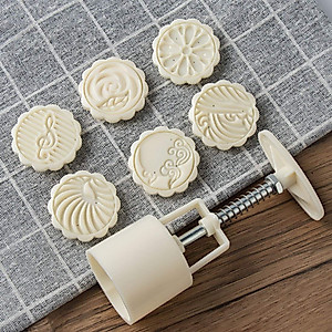 Cookie Stamp Moon Cake Mold Chinese Mid Autumn Festival Cake Press Polvoron Cutter with 50g 6 Stamps DIY Decoration