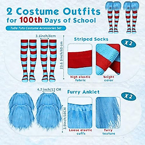 Leyndo 12 Pcs Tutu Women Costume Sets for 2 Girls School Classroom Reading Activities Costume Skirt Arm Socks Gloves Headband(Blue)