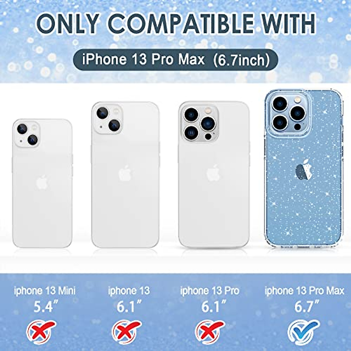 for iPhone 13 Pro Max Case Clear Glitter, Cute Girly Sparkly Bling Phone Case for Women Girls [Sparkle Design] Anti-Scratch Soft TPU Slim Fit Shockproof Protective Case Cover 6.7", Clear Glitter