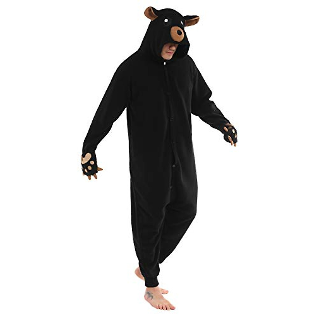 dressfan Animal Onesie Bear Onesie Cosplay Costume with Paw glove black white (S(59"-63"), Black)