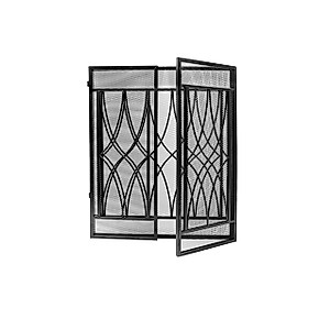 Large Metal 3-Panel Fireplace Screen Black Decorative Wrought Iron Mesh Fireplace Gate 51''(L) x 32''(H)