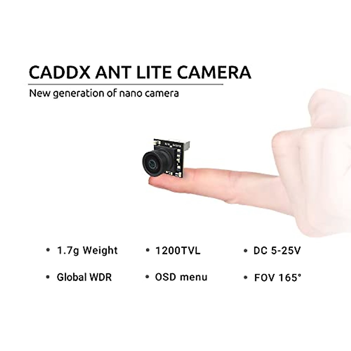 Caddx Ant Lite FPV Camera,1.8mm FPVCycle Edition 1200TVL Global WDR FOV 165° 1/3'' CMOS Sensor Analog Camera for FPV Racing RC Drone,Black 4:3