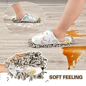 FLildon Microfiber Cleaning Slippers Cartoon Rainbow Whale Washable Mop Shoes Slipper for Men/Women House Floor Dust Cleaner, Size L