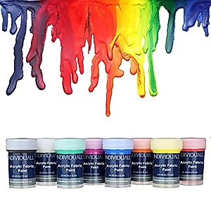 individuall Premium Fabric & Textile Paints Professional Grade Clothing Paint Set Art and Hobby Paints Craft Paint Set with 8 x 20 ml / 0.7 fl oz Vivid Colors For Beginners, Students, & Artists