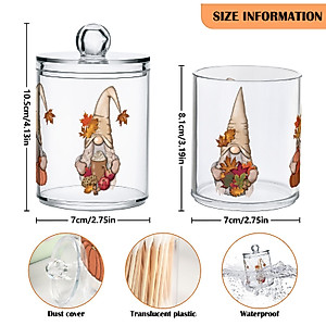 Gredecor 2 Pack Apothecary Jars with Lid Fall Gnome Maple Pumpkins Qtip Holder Dispenser Storage Containers Clear Plastic Cute Fall Autumn Thanksgiving Theme Canisters for Bathroom Vanity Organization