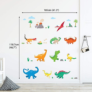 DECOWALL DWL-1805N Colourful Dinosaur Kids Wall Stickers Wall Decals Peel and Stick Removable Wall Stickers for Kids Nursery Bedroom Living Room décor