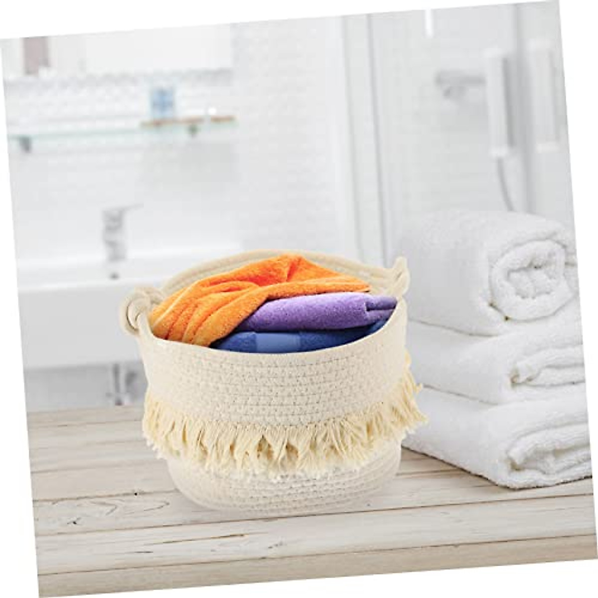 Alipis Rope Storage Blue Woven Storage Baskets Storage Bins for Clothes Weave Basket Storage Basket for Nursery Woven Tassel Containers Bathroom Towels Baskets Sundries Holder Cotton Baby