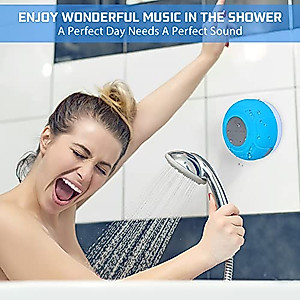 Annlend Waterproof Bluetooth Shower Speaker Portable Wireless Water-Resistant Speaker Suction Cup,Built-in Mic Gifts for Kids Speakerphone for iPhone Phone Tablet Bathroom Kitchen - Blue