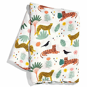 Rookie Humans Super Soft Viscose from Bamboo Muslin Swaddle Blankets for Baby Girls and Boys – Silky Soft - 47 x 47 inches Swaddling Blankets - Newborn Baby Essentials, Jungle