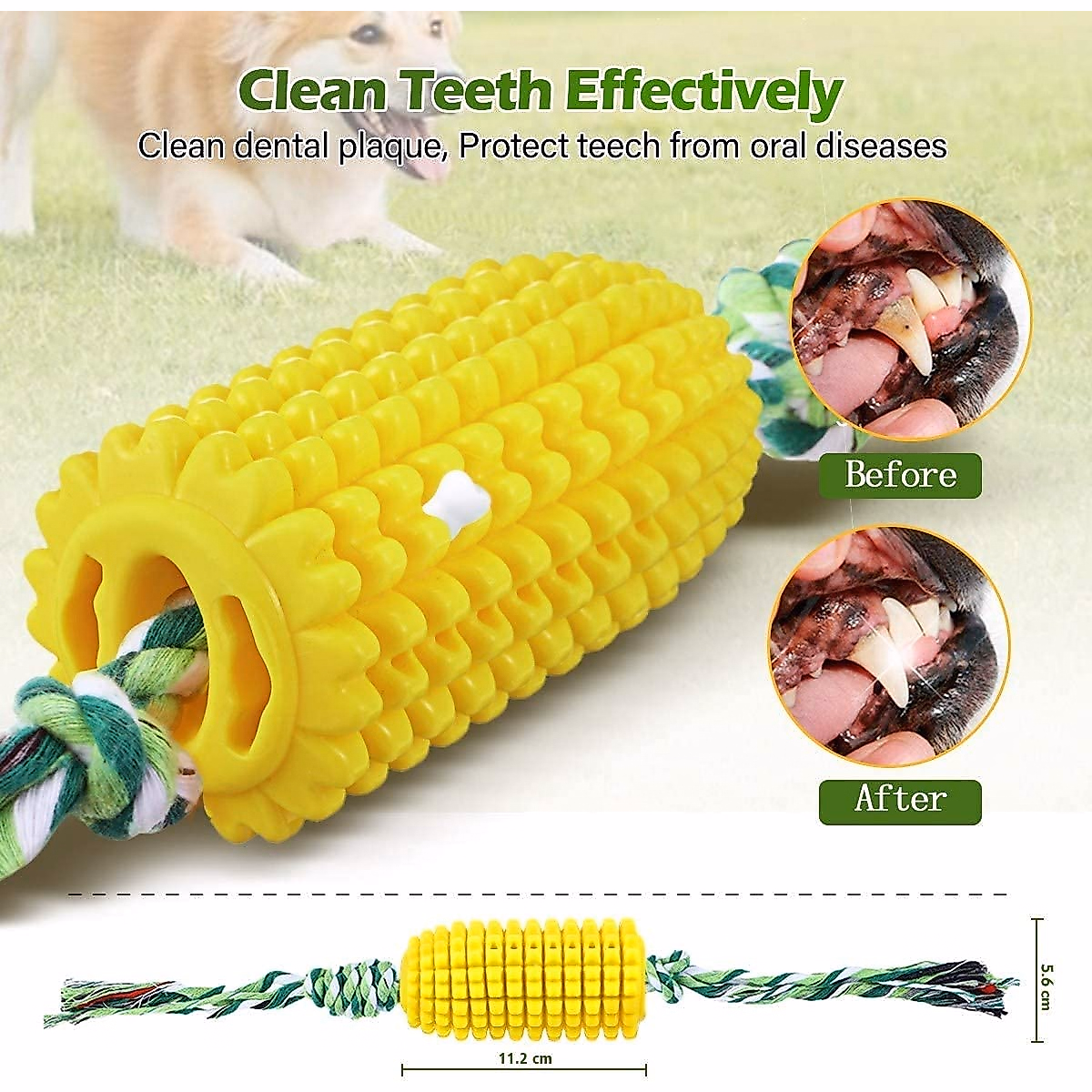 ETLIN Teeth Cleaning Chew Toys Dog Toothbrush Chew Toy Indestructible Dental Care Corn Shape Chew and Clean Teeth Dog Toys with Toothbrush Set Toys