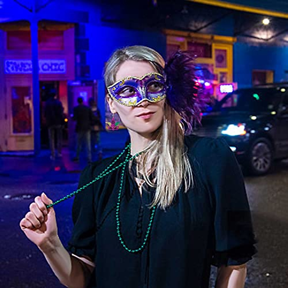 PHALIN Mardi Gras Earrings for Women, Lightweight Mardi Gras Accessory, Acrylic Fleur De Lis Mask Crown Earrings Carnival Mardi Gras Parades Party Earrings, Fat Tuesday Jewelry Gift (Style C)