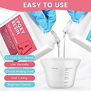 NASUBI Crystal Clear Epoxy Resin Kit - 68OZ Easy to Use Resin for Art, Mold, Wood, Jewelry, NO Bubbles, NO Odor, UV Resistant, 2 Part Casting Coating Resin Kit with Silicone Cups, Sticks, Pigment