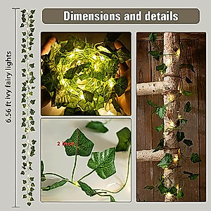 2 Pack 6.56 Ft Green Ivy Leaves Fairy String Lights Battery Operated, 80 LEDs Battery Powered Artifical Garland Plant Vine Fairy Light for Bedroom Wedding Party Holiday Patio Decor（Warm White）