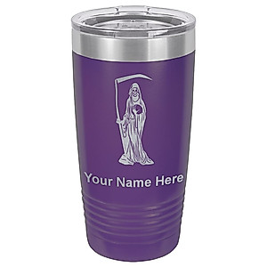 LaserGram 20oz Vacuum Insulated Tumbler Mug, Santa Muerte, Personalized Engraving Included (Dark Purple)