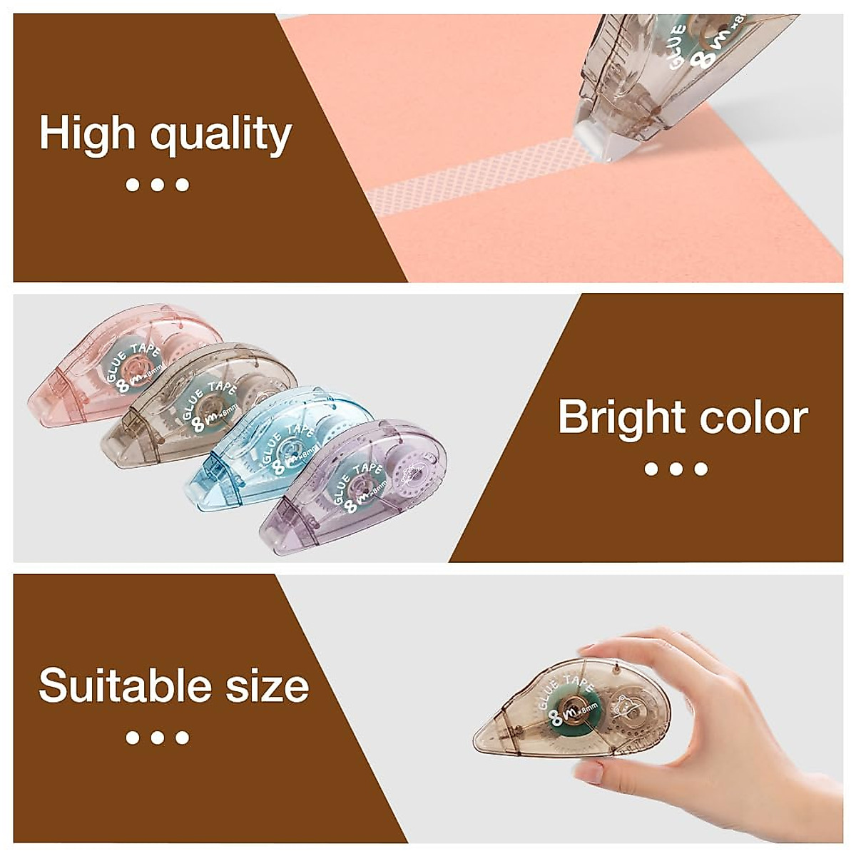 Double Sided Tape Roller - 8 Pack Adhesive Scrapbook Glue Tape Runner Roller for Scrapbooking,Wrapping, School Kids Paper Handicraft,Crafts Gift Wrap and Arts Projects (8mm x 210ft)