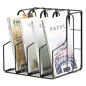 EasyPAG Desk Organizers Metal Desktop Magazine File Holder with 4 Vertical Compartments Rack File Organizer for Office Workspace,Black