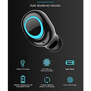 Edelin True Wireless Headphones - Bluetooth Earbuds with Mic Stereo - Waterproof IPX4 TWS Headset for Sport Running Gym - Earphones Compatible iPhone 11 X Samsung Galaxy S20 Android iOS