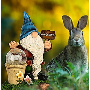 DiliComing Garden Gnomes Outdoor Statues - Gnome Decorations for Home, Christmas Resin Gnome Figurine with Solar Light, Yard Gnome Ornament, for Thanksgiving and Christmas