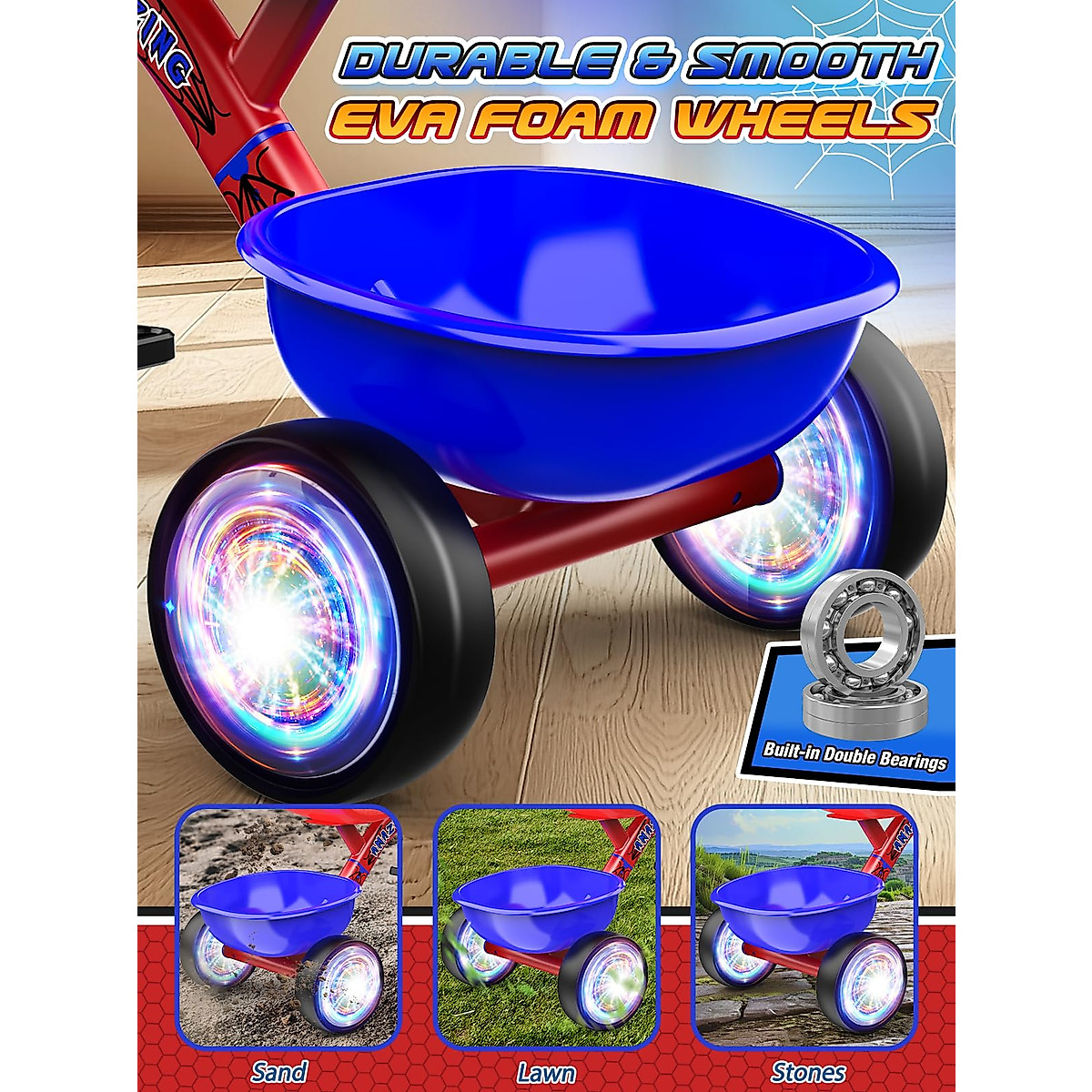 Tricycle for Toddlers 1-3 3-5 Year Olds, Spidern Toddler Bike Baby Balance Bike with Colorful Lighting Wheels & Large Basket, Birthday Gift and Toy for 1 2 3 4 5 Year Olds Boys and Girls