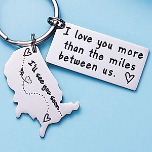 LParkin Miss You Gifts for Women Men Her I Love You More Than The Miles Between Us Long Distance Relationship Boyfriend Girlfriend Just Because Gifts for Women State Keychain