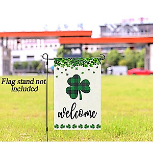 St Patrick's Day Garden Flag，Welcome Double Sided Irish Garden Flag，12x18 Inch Double Sided Shamrock Lucky Clover Holiday Yard Outdoor Flag