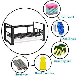 VANTEN Kitchen Sink Caddy Sponge Holder Sink Caddy Organizer, Sponge Holder for Sink, Sink Tray Drainer Rack, Soap Dish Dispenser Brush Holder Storage Kitchen Accessories -Countertop or Adhesive