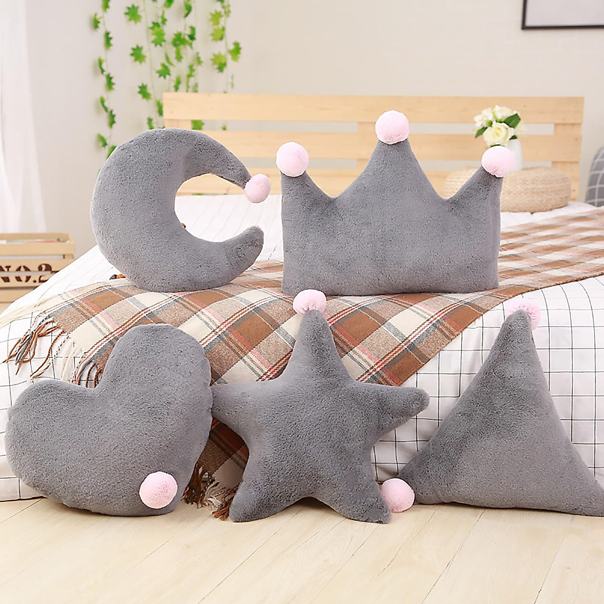Golden ear of Wheat Cozy Plush Pillow - Star, Moon, Crown, Heart and Triangle Shapes Available in Multiple Shapes. (Crown, Pink)
