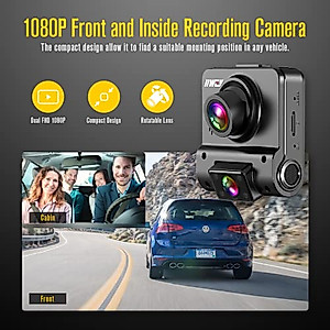 iiwey Dash Cam Front and Inside 1080P Dual Dash Camera for Cars with IR Night Vision, IPS Display Car Camera with Loop Recording, Parking Mode, G-Sensor for Taxi Driver, Max 128GB