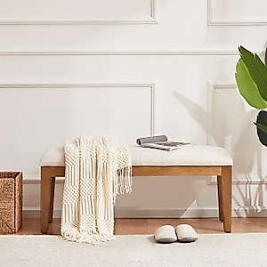 HUIMO Modern Multi-Purpose Bench, Wooden Frame with Tapered Legs, Padded Seat in Beige, 16"D x 36"W x 19"H, 2-Person Capacity