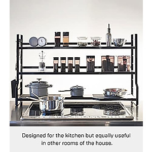 Yamazaki Home Sturdy, Standing Stovetop Kitchen Rack/Spice Shelves | Steel | Countertop Shelf, One Size, Black