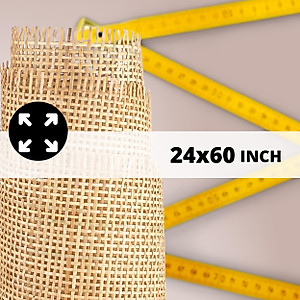 24" Width x 5 Feet Cane Webbing Sheet – Natural 24" Width Rattan Cane Webbing Roll for Caning Projects 24х60 Inch Rattan Webbing Roll Woven Open Mesh Cane for Furniture Ceiling Bed Door Chair Cabinet